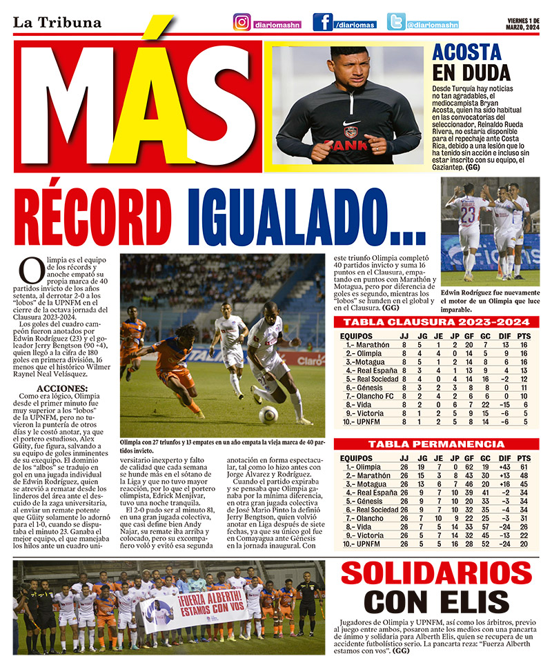 RÉCORD IGUALADO… – Diario La Tribuna