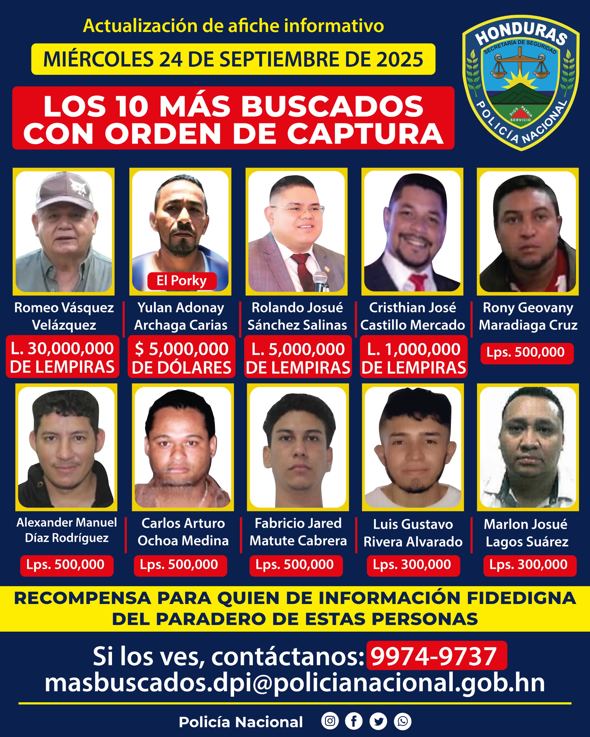 Recompensa por Romeo Vásquez asciende a 30 millones de lempiras