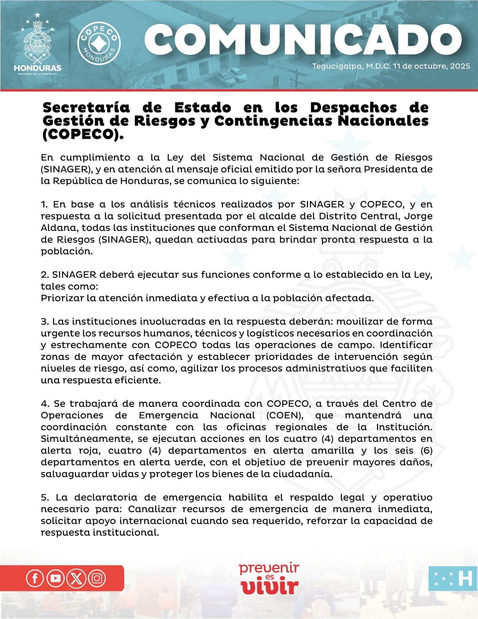 Copeco activa el Sistema Nacional de Gestión de Riesgos ante emergencia ...