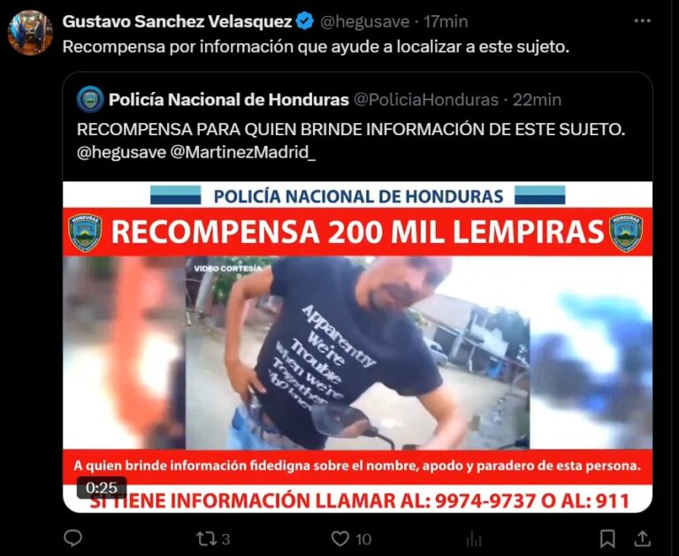 Policía Nacional ofrece recompensa por información de ladrón