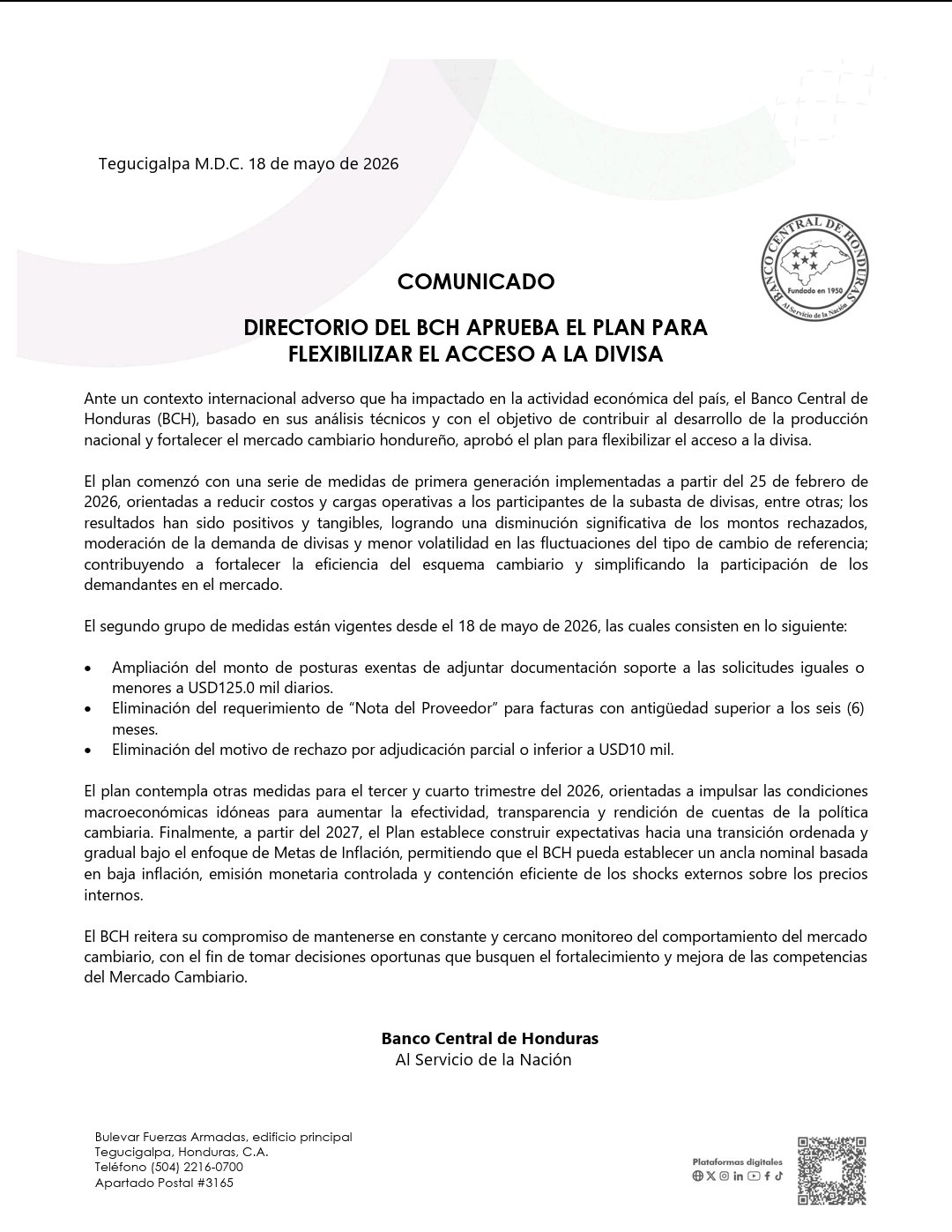 BCH aprueba plan para flexibilizar acceso a divisas en Honduras
