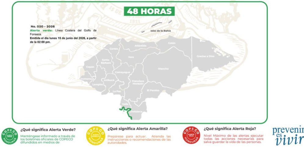 Copeco declara Alerta Verde por 48 horas en la costa del Golfo de Fonseca