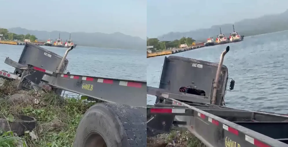 Vehículo de carga pesada se precipita al mar en Puerto Cortés (Video)