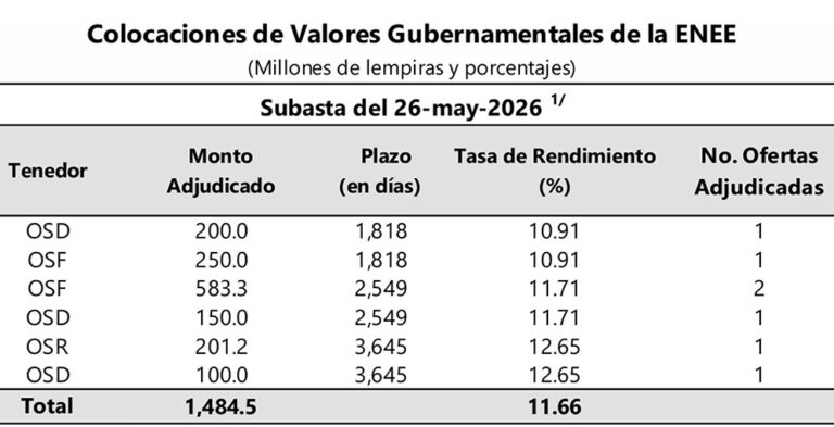 L1,484.5 millones fueron adjudicados en subasta de bonos ENEE a tasa de ...